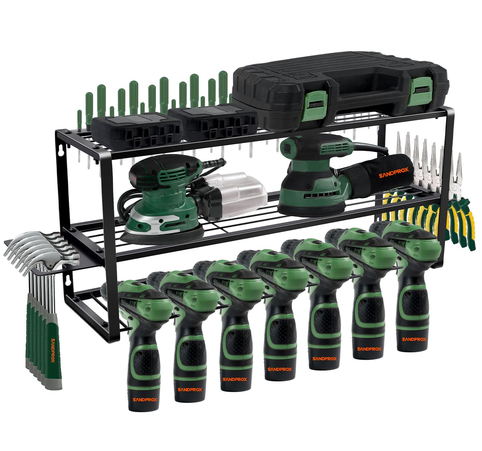 SANDPROX Power Tool Organizer Wall Mount, 3 Layers Cordless Tool Storage Rack, Heavy Duty Tool Shelf,Suitable Tool Rack for Tool Room, Workshop, Garage, Utility Storage Rack for Cordless Drill