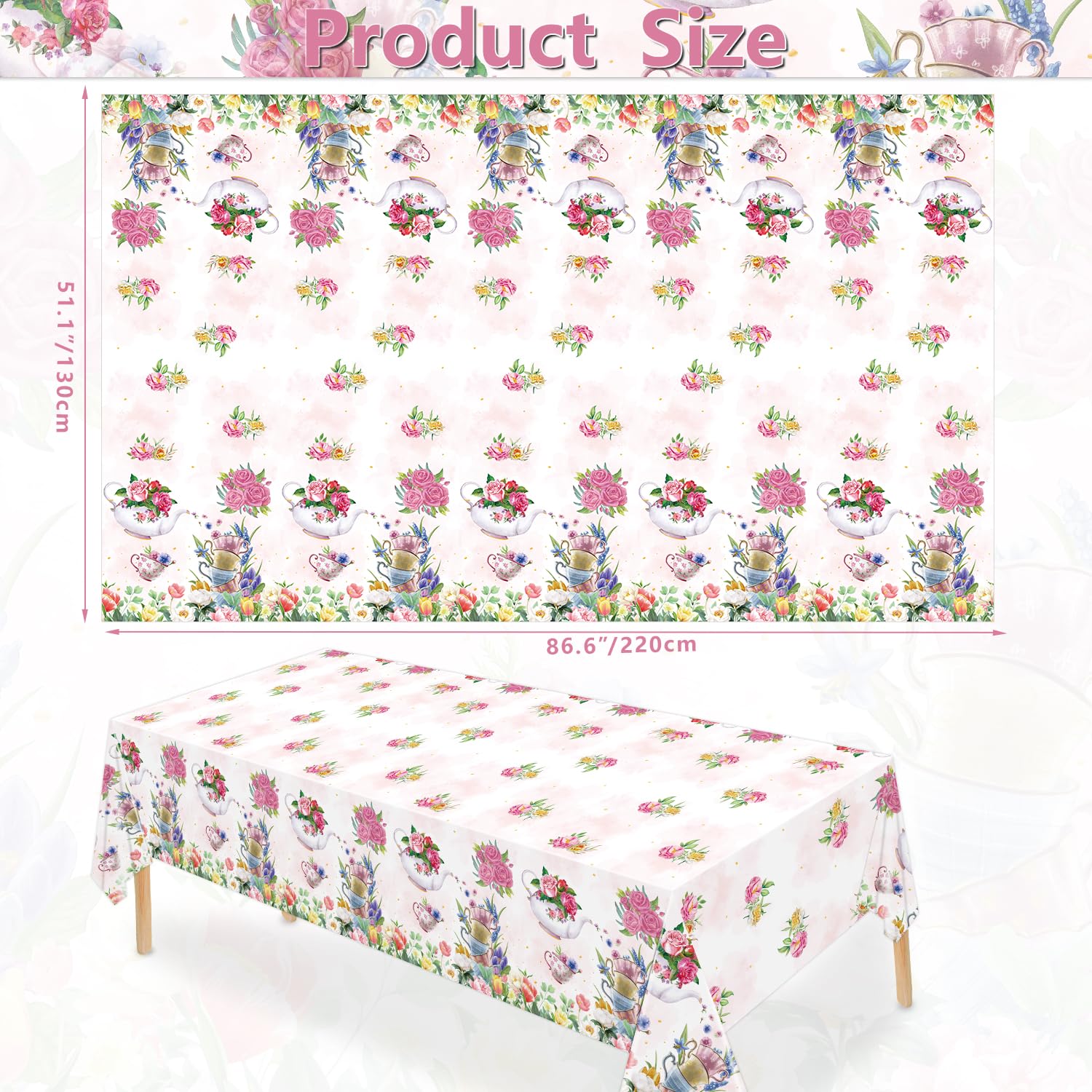 4 Pack Tea Party Decoration Floral Tea Party Tablecloth Tea Party Birthday Supplies 86β x 51β Rectangle Plastic Spring Disposable Floral tea party Table Cover Baby Shower Floral Birthday Decorations