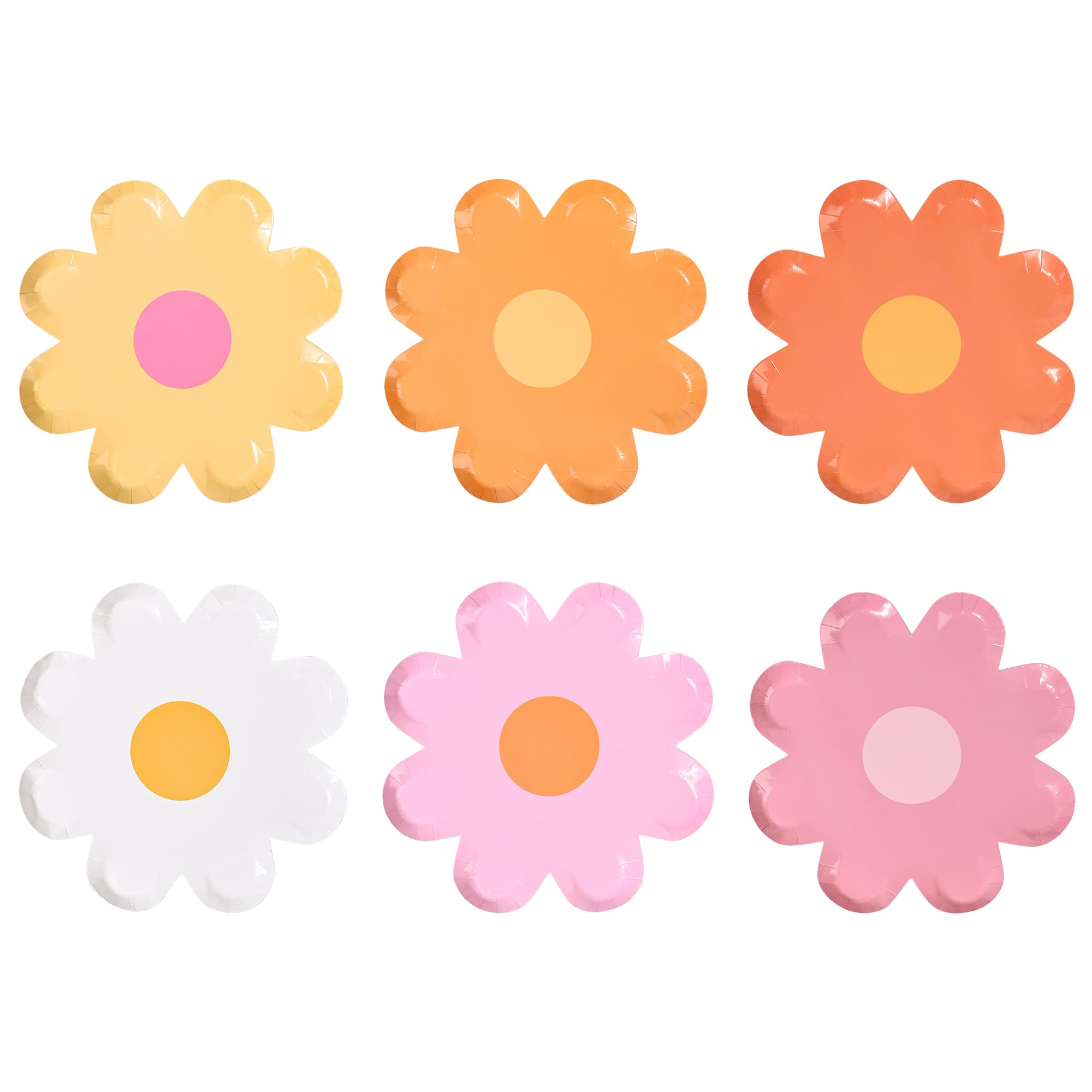AimFun Daisy Paper Plates Disposable Groovy Party Plates 7inch Flower Shaped Dessert Plates for Spring Birthday Baby Shower Wedding Bridal Party Decor Supplies (36, Mix Colors)