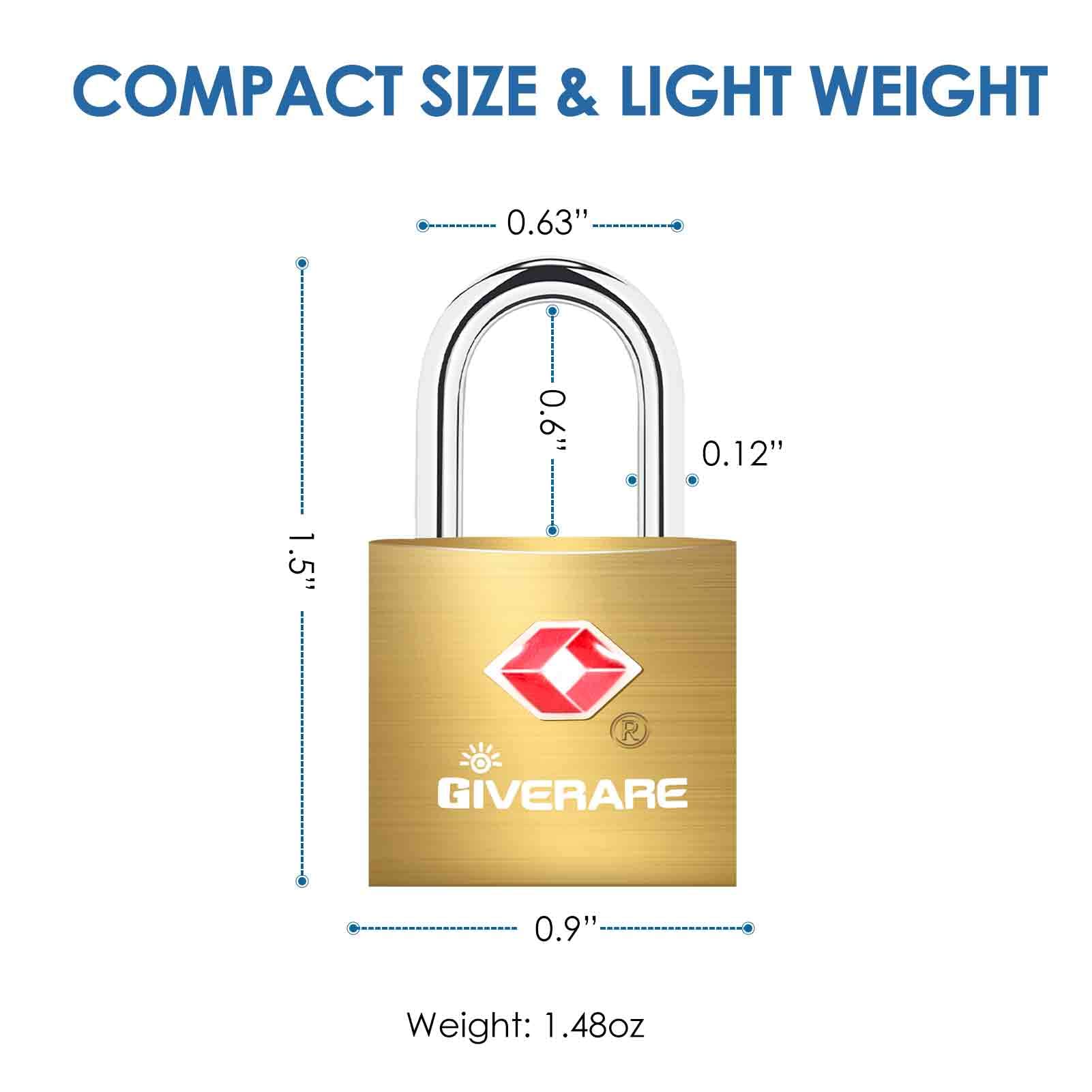 4 Pack TSA Approved Travel Luggage Locks with Keys, Solid Brass Copper Keyed Padlock, Small Locks for Suitcase, Backpack, Gym Locker, Jewelry Box, Gold-by GIVERARE
