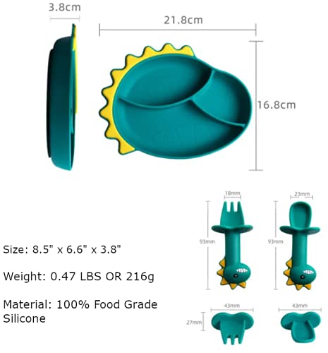 Silicone Suction Baby Plate With Spoon and Fork Dinosaur Baby Plate Set Baby Self Feed Utensils Baby Spoon Baby Fork Suction Plate