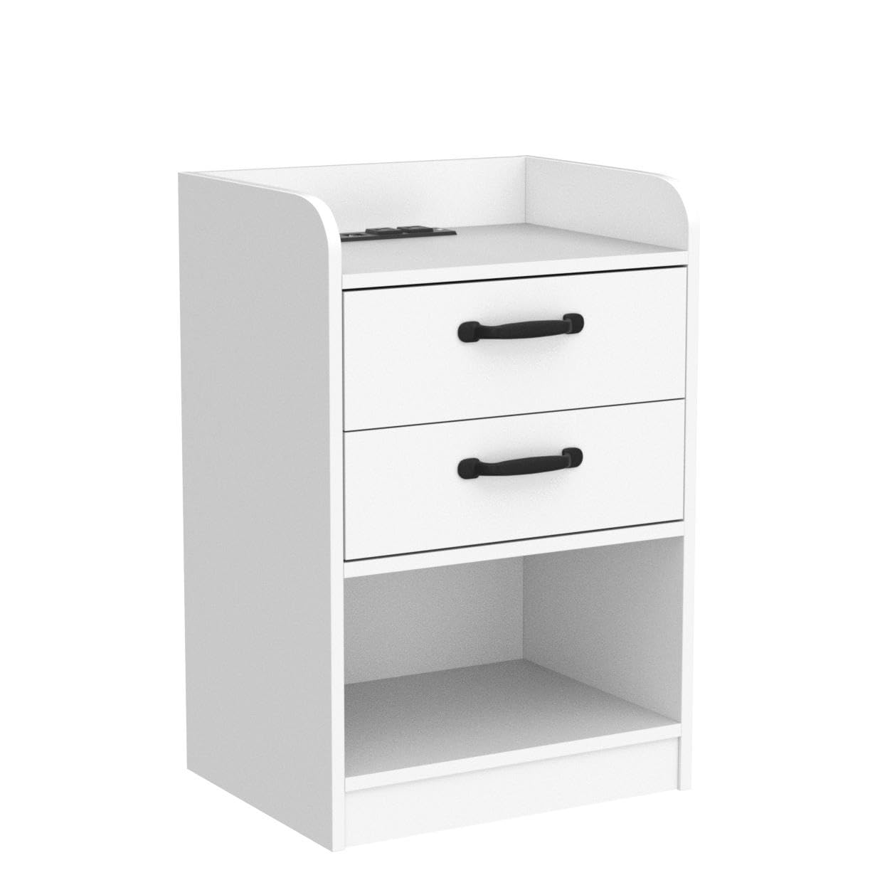 4 EVER WINNER White Nightstand with Charging Station, LED End Side Table with 2 Drawers and Open Storage, Bedside Table with USB Ports and Outlets for Bedroom, White