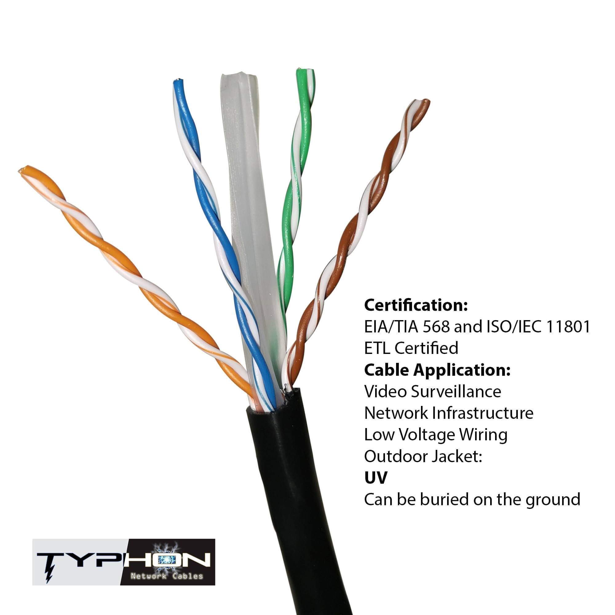 Typhon Cat6 Direct Burial Outdoor Network Cable Solid Pure Copper UTP 23AWG UV Resistant