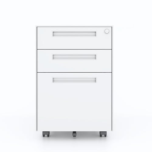 3 Drawer Metal Mobile Vertical Locking File Cabinet with Lock, Under Desk Rolling Filing Cabinets for for Home Office,Fully Assembled Except Wheels,Anti-Tilting Waterproof Moisture-Proof Mount-It! Mob