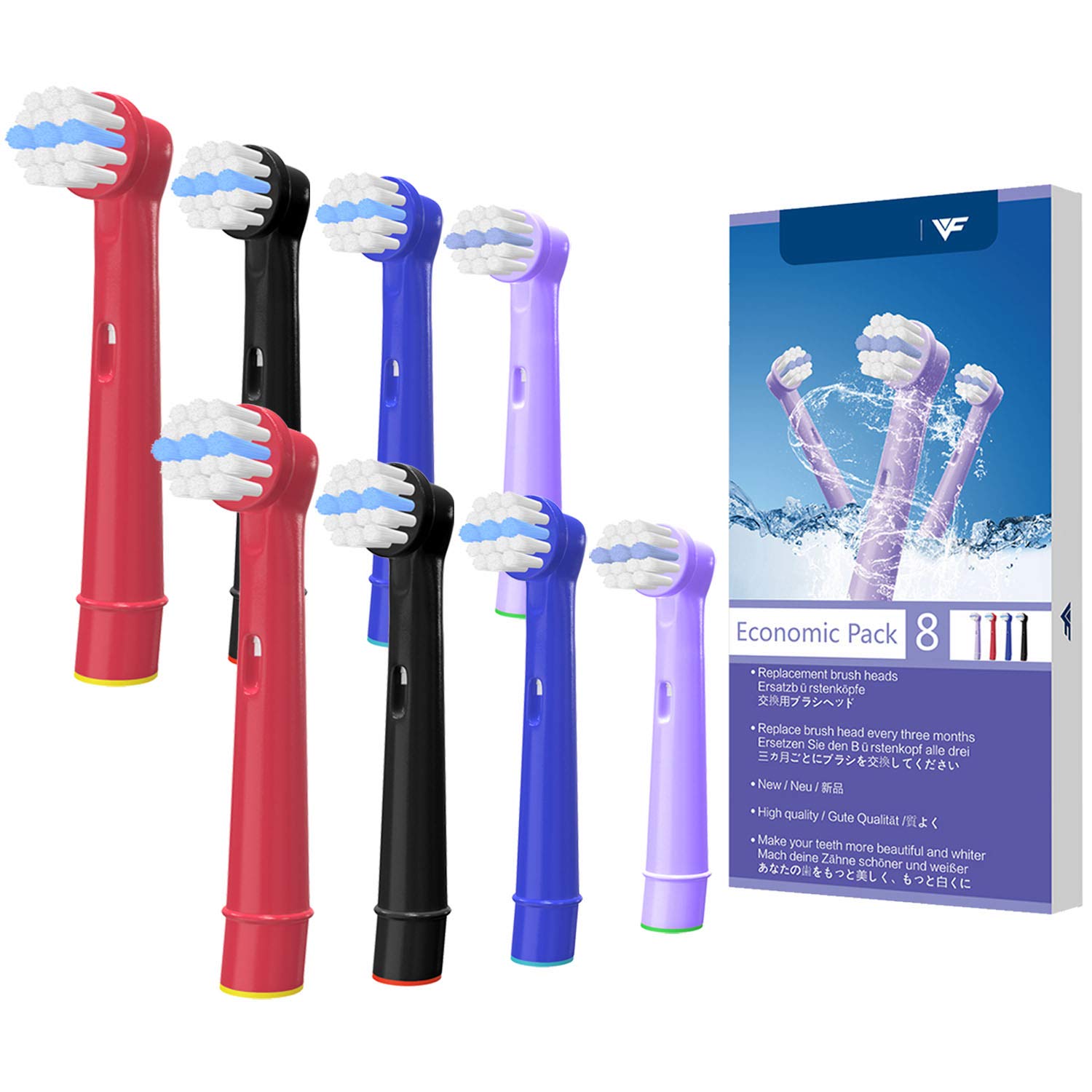 WuYan Replacement Toothbrush Heads for Oral B, 8 Pack Adults Multicolor Precision Electric Toothbrush Heads Compatible with 7000/Pro 500/1000/3000/8000/ 9000