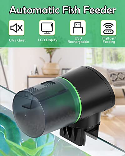 Petbank Automatic Fish Feeder - Rechargeable Timer Fish Food Dispenser with USB Charger Cable, for Aquarium or Fish Tank
