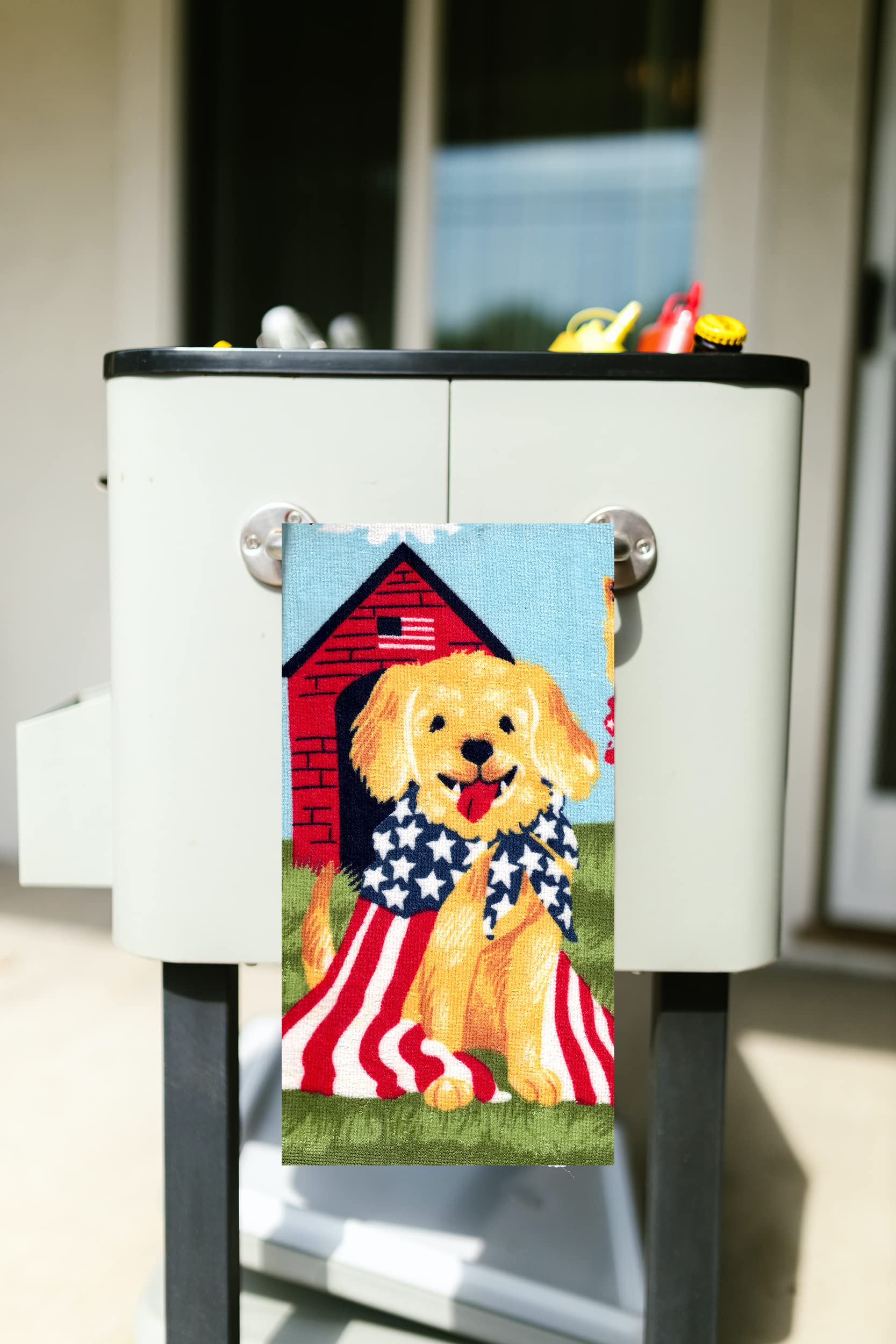 4th of July USA Home Decor Patriotic Puppy Dog Yellow Lab Kitchen Towel Set