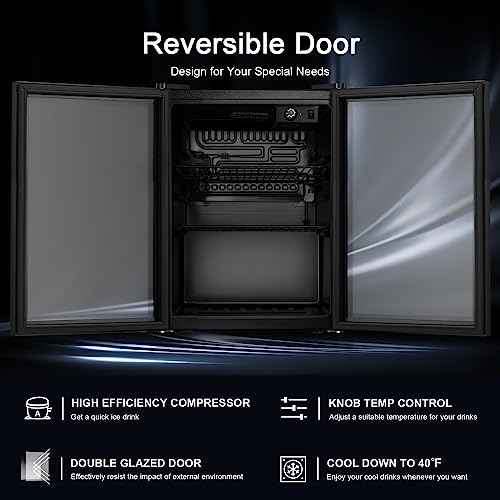 Antarctic Star 16 Bottle 68 Can Beverage Refrigerator, Wine Cooler/Cabinet, Small Mini Fridge, Clear Front Glass Door Quiet Compressor ，Freestanding 1.7 cu.ft.