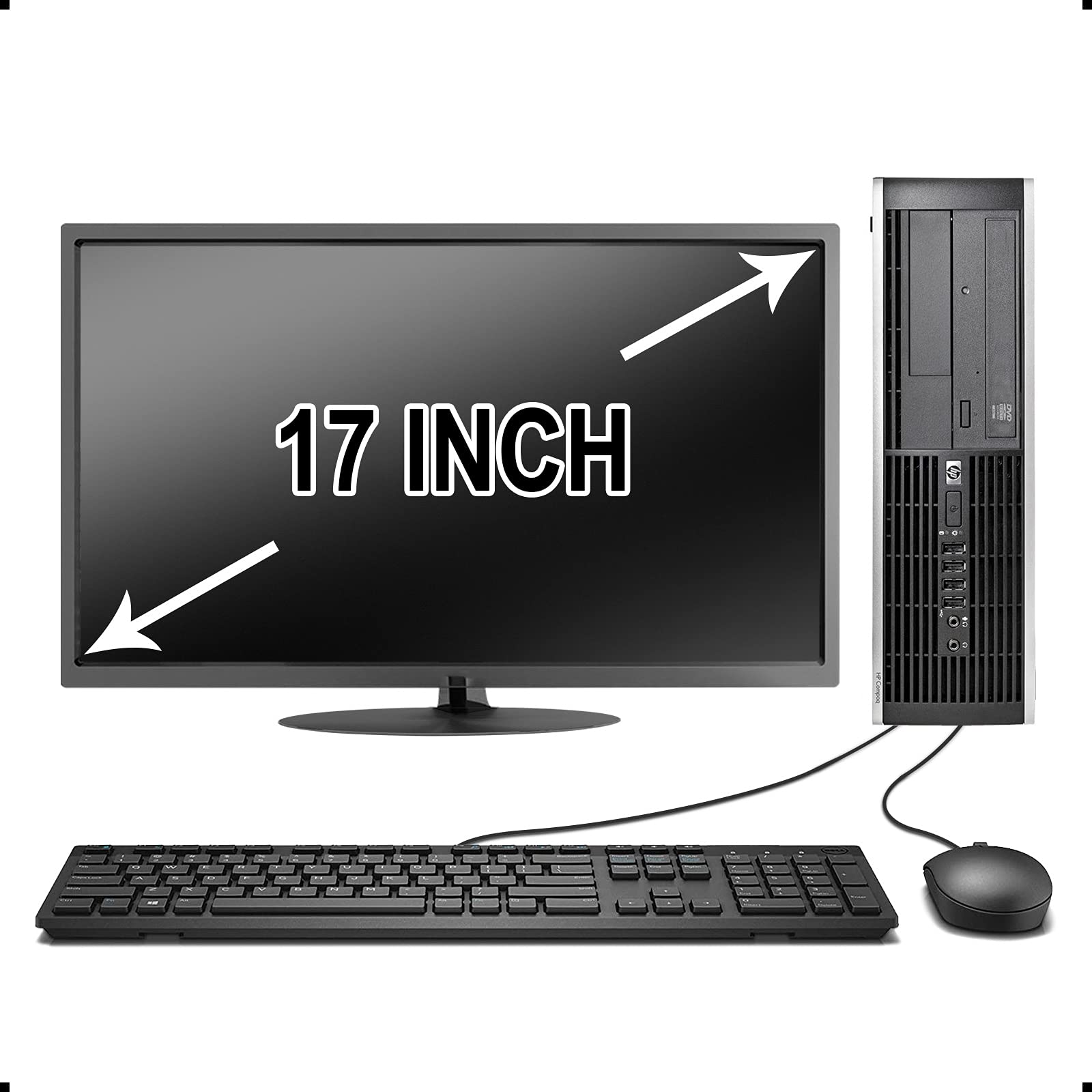 HP Elite Desktop PC, Intel Core i5 3.1 GHz, 8 GB RAM, 500 GB HDD, Keyboard/Mouse, WiFi, 17in LCD Monitor (Brands Vary), DVD-ROM, Windows 10, (Upgrades Available) (Renewed)