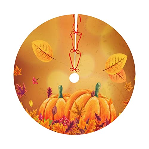Christmas Tree Skirt, Fall Sunflowers Pumpkins Butterfly Maple Leaf Thanksgiving Xmas Large Tree Mat, New Year Festive Holiday Party Decorations 30" inches