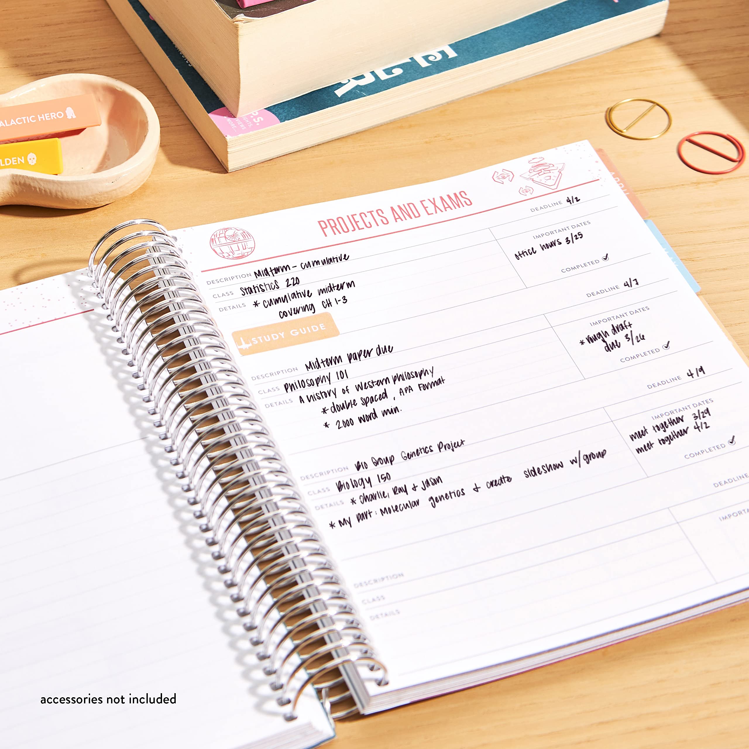 7" x 9" Academic 12 Month Planner Spiral Bound (August 2023 - July 2024) - Boba Fett Moss Vegan Leather Cover + Star Wars Theme. Pages for Class Schedule, Notes, Projects & Exams by Erin Condren