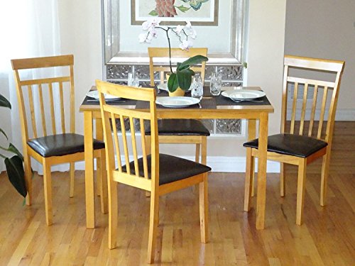 Dining Kitchen Set of 5 Rectangular Dining Table and 4 Side Warm Chairs Wood, Maple