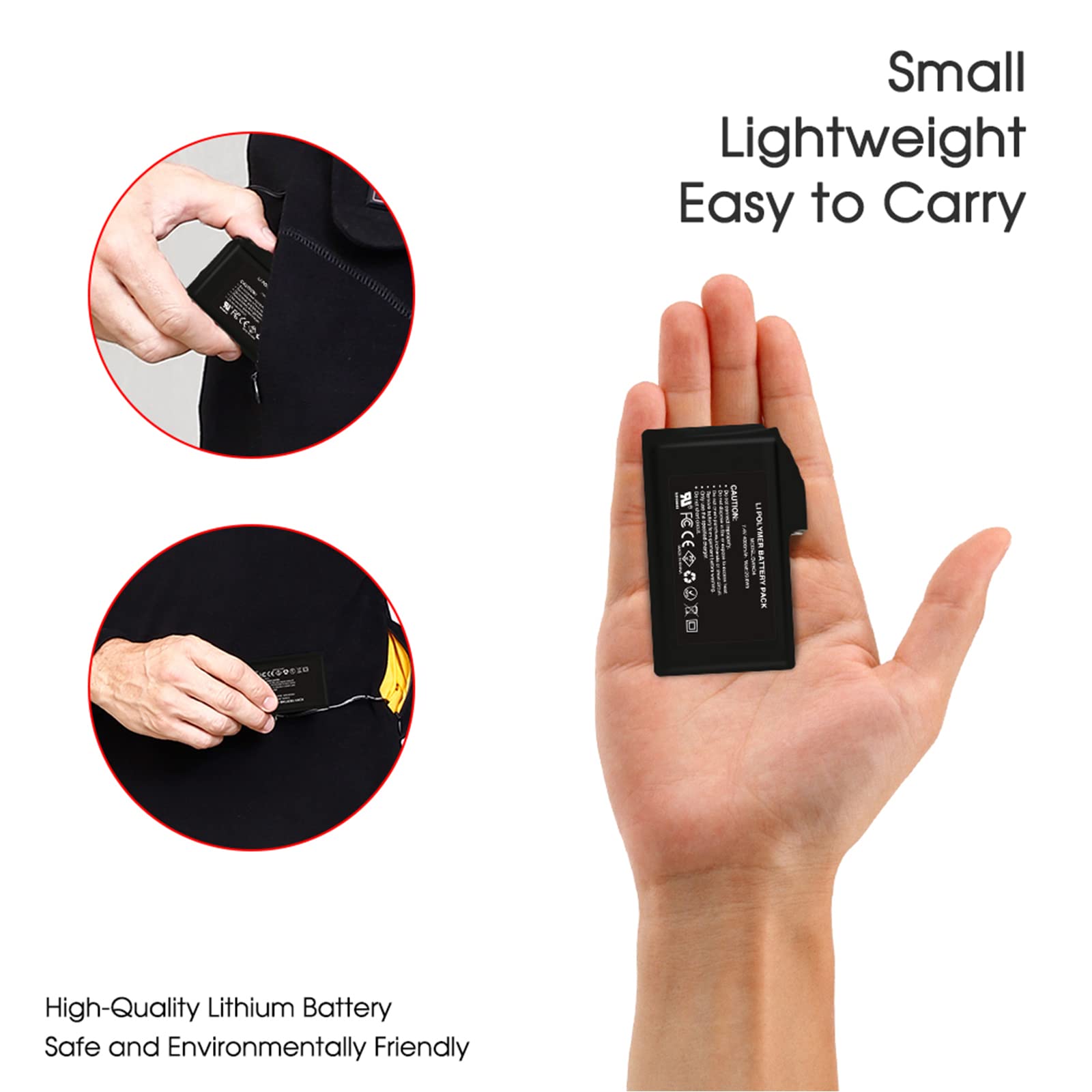 J JINPEI Replacement Battery Rechargeable Lithium Polymer Batteries for Heated Gloves Socks Jacket Clothes Li-ion Battery (4000mah/1PCS)