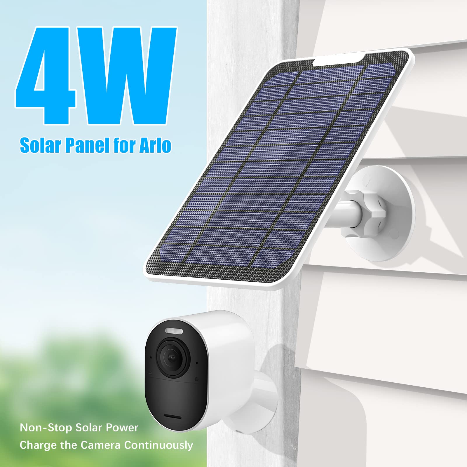 4W Solar Panel Charging Compatible with Arlo Pro 3/Pro 4/Pro 5S/Ultra/Ultra 2/Go 2 only,9.8ft Charging Cable, IP65 Weatherproof Solar Panel with 360°Wall Mount(Magnetic Connector)…
