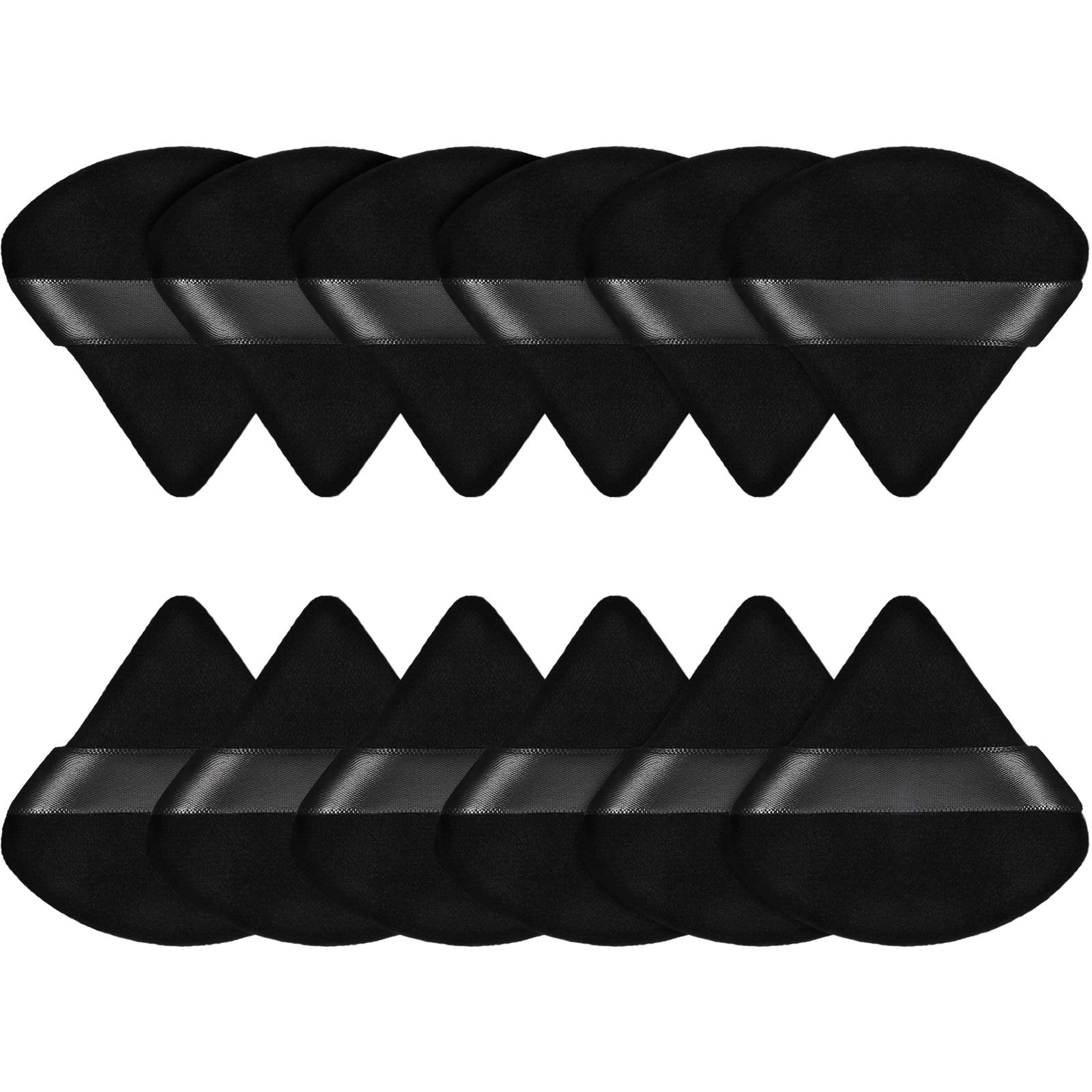 Maitys Fiber Triangular Makeup Puffs, 12 Pieces, Black, Soft Reusable Face Cosmetic Tools for Foundation, Powder, Blush, Concealer & More