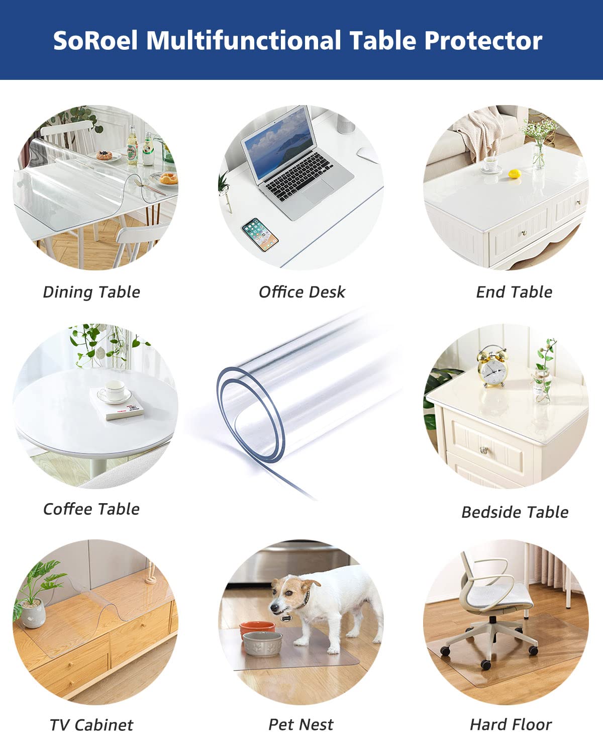 42 Inch Round Clear Plastic Table Protector for Dining Room Table PVC Tablecloth Protective Cover Pad Wood Furniture Vinyl Desk Blotter Mats Table Runner Pad for Kitchen Countertop Coffee Table
