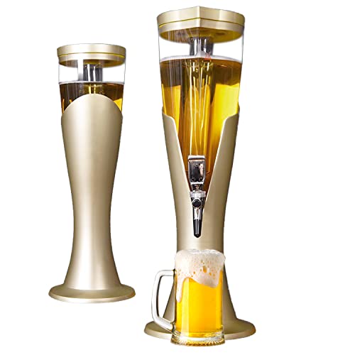 Beer Tower Drink Dispenser 3L Mimosa Tower Drink Beverage Dispenser with Removable Ice Tube,Freeze Tube to Keep Beverages Ice Cold,Perfect for Party,Bars,Home,Durable, Dual Action, Holiday Gift