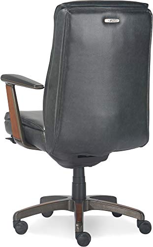 La-Z-Boy Dawson Modern Executive Office, Adjustable High Back Ergonomic Computer Chair with Lumbar Support, Black Bonded Leather with Wood Inlay