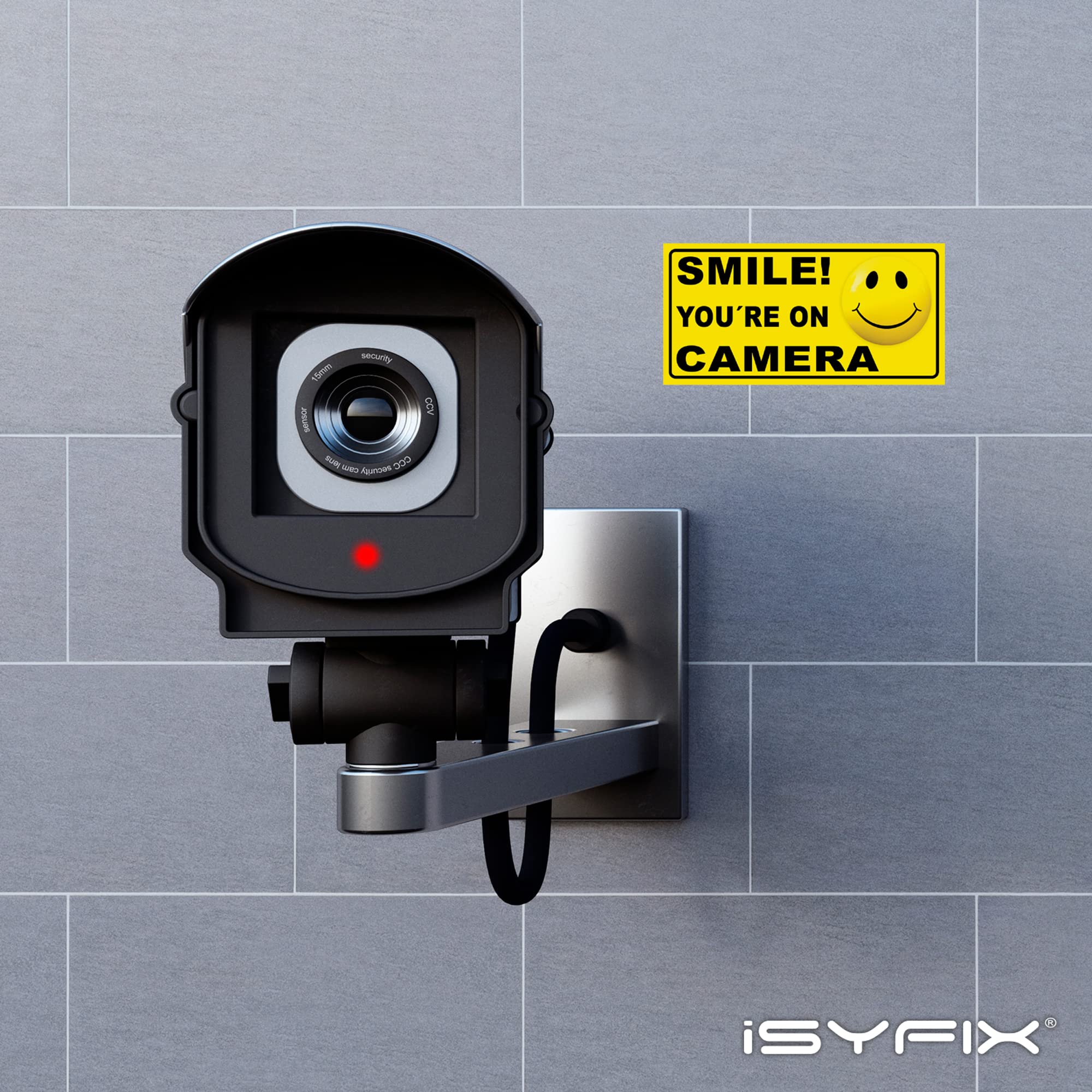 iSYFIX Smile You're on Camera Stickers for Business β 6 Pack 4x2 Inch β Self-Adhesive Vinyl Decal, Laminated for Ultimate UV Protection, Fade Resistance, Security Camera Sign for Home, Business, CCTV