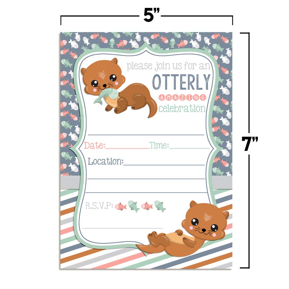 Adorable Otter Birthday Party Invitations for an Otterly Amazing Celebration, 20 5x7 Fill In Cards with Twenty White Envelopes by AmandaCreation