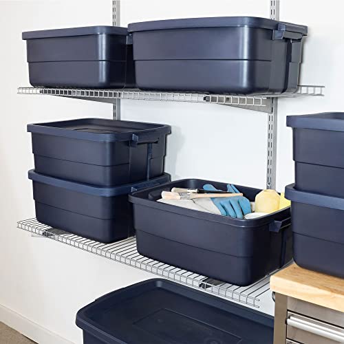 Rubbermaid Roughneck 10 Gallon Rugged Storage Tote in Dark Indigo Metallic with Lid and Handles for Home, Basement, Garage, (6 Pack)
