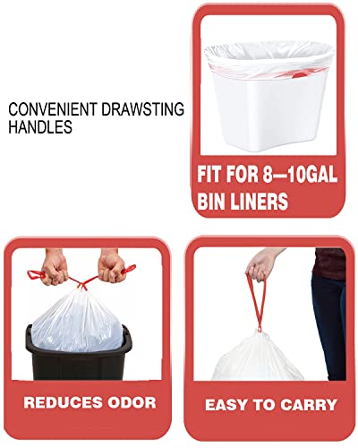 BEIDOU-PAC Trash Bags 8-10 Gallon Drawstring, 120 Count, Multifold Roll Garbage Bags, Large Kitchen Trash Bags, Odorless & Heavy Duty White Plastic Food Scrap Bags for Bathroom Bedroom Office Waste