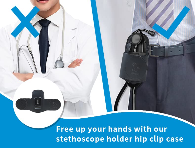 Aiotve Stethoscope Holder-Stethoscope Clip Hip Holder,Premium Leather Handmade Clip-on Stethoscope Hip Holder for Easily Accessible, Hygienic Stethoscope Attachment, for Physicians/Nurses(Black)