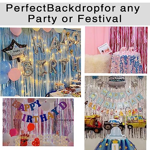 3 Pack Blue Metallic Tinsel Foil Fringe Curtains Backdrop，3.3 ft x 8.2 ft Blue Foil Fringe Curtains Decorations，for Photo Background Party Decorations,Graduation Decorations foil Fringe