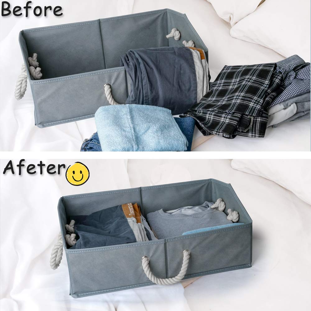 3 Closet Organizers and Storage Bins, Fabric Organizing Box Cubes, Decorative Laundry Baskets, Collapsible and Foldable, Heavy Duty Toy Shelves for Kids, Trapezoid, Gray, 19β Wide