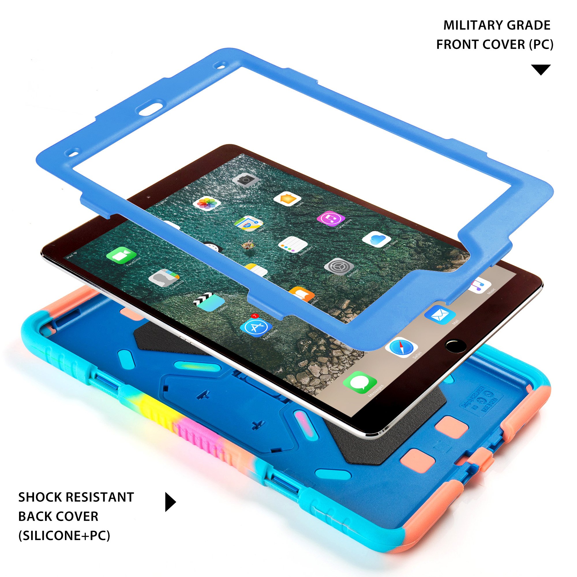 iPad Air 10.5" 2019/iPad Pro 10.5 2017 Case ACEGUARDER Ultra Protective Rugged Cover with Kickstand for Kids Shockproof Impact Resistant - Icecream/Blue