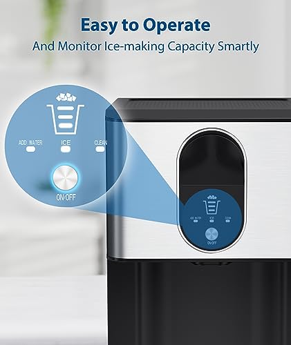 Joy Pebble Nugget Ice Maker Dispenser, Self Dispensing Pellet Ice Maker, 44lbs/24H, 15Mins Quick Ice Make, 3.3lbs Ice Storage, Ice Full Indicator, Self-Cleaning, Home, Kitchen, Bar, Party Silver