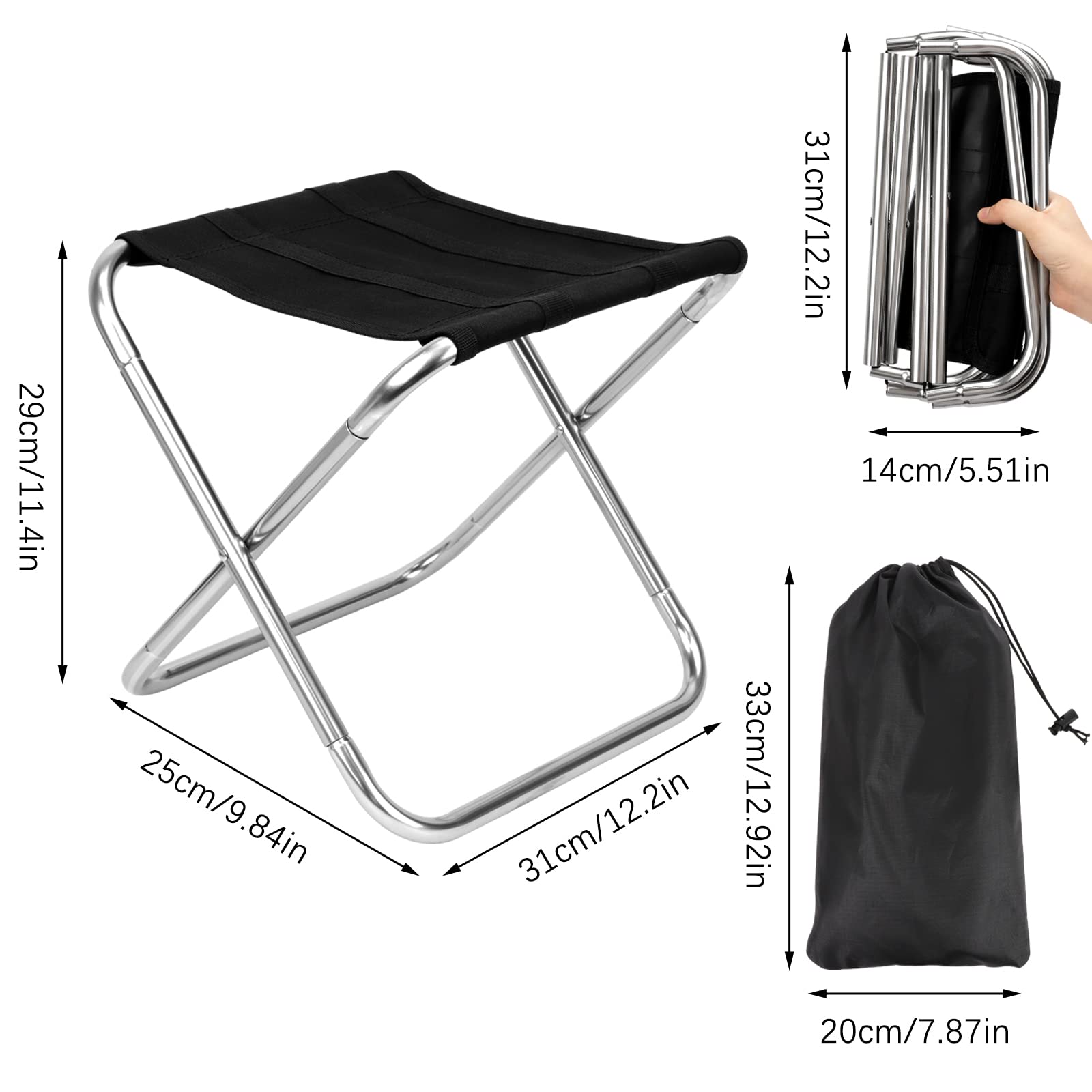 2Pcs Portable Mini Folding Camping Stool, Lightweight Camp Chair for Fishing Hiking, Compact Collapsible Travel Footstool for Outdoor, Beach, Backyard, Lawn,Picnic with Carry Bag (Large)