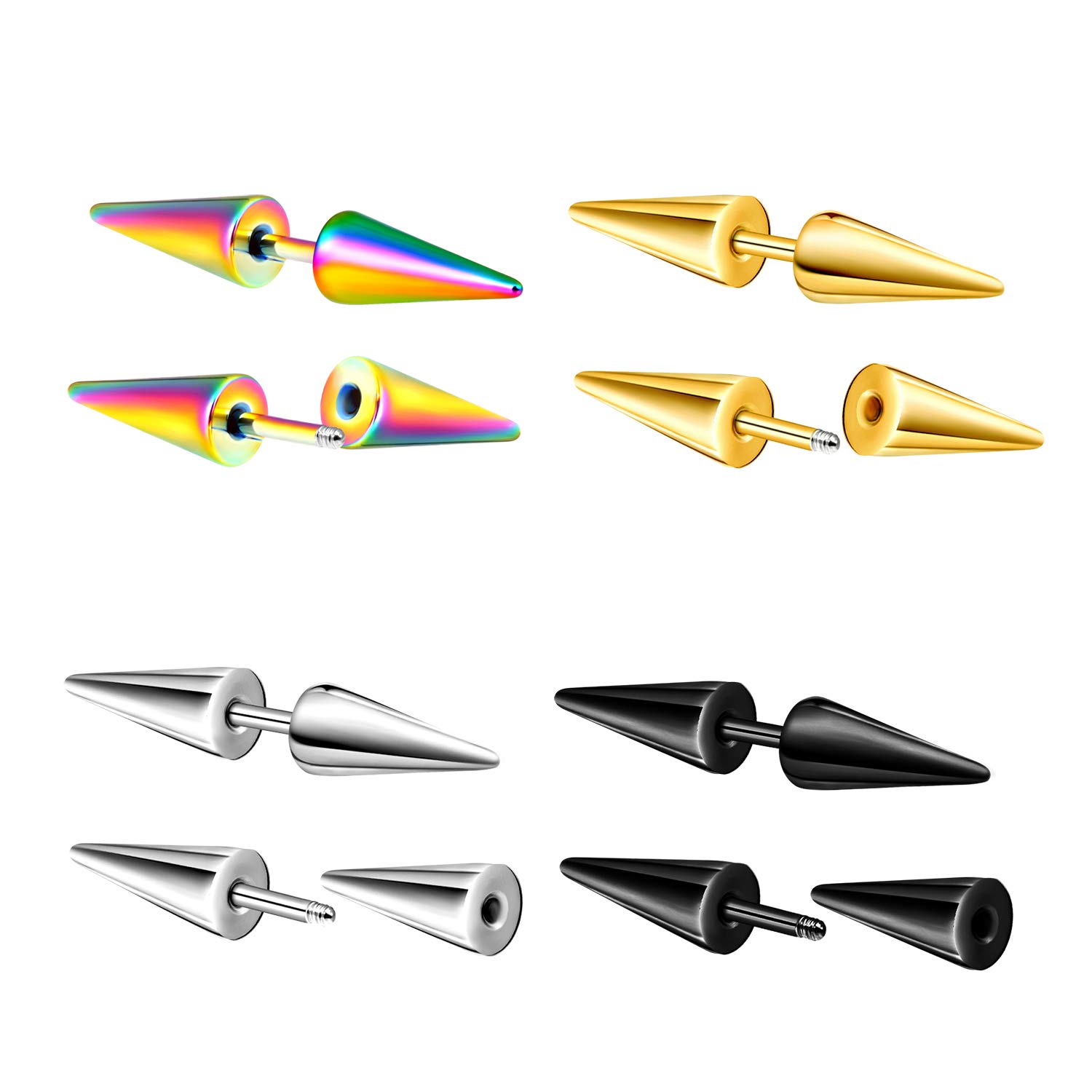 4 Pairs 16G Barbell Earrings Cartilage Triple Forward Helix Stud Anti Tragus Lobe Rook Piercing Steel Bars 12mm Spike