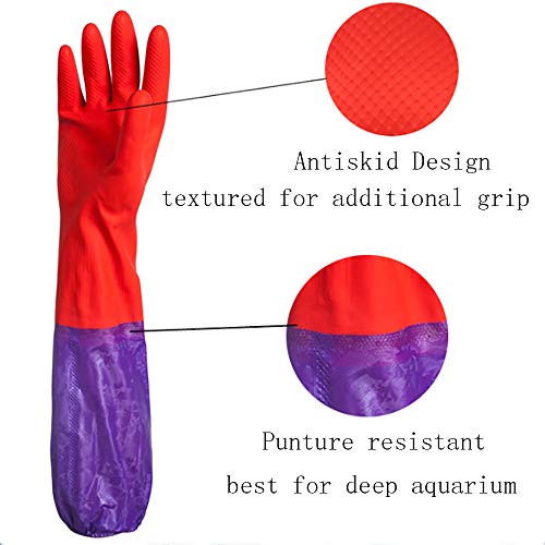 PINVNBY Fish Tank Gloves Aquarium Water Change Tools Dry Rock for Saltwater Aquariums - Elastic Forearm Seals & Prevents Leaks - Heavy-Duty Construction 19.3-Inch (1 Pair)
