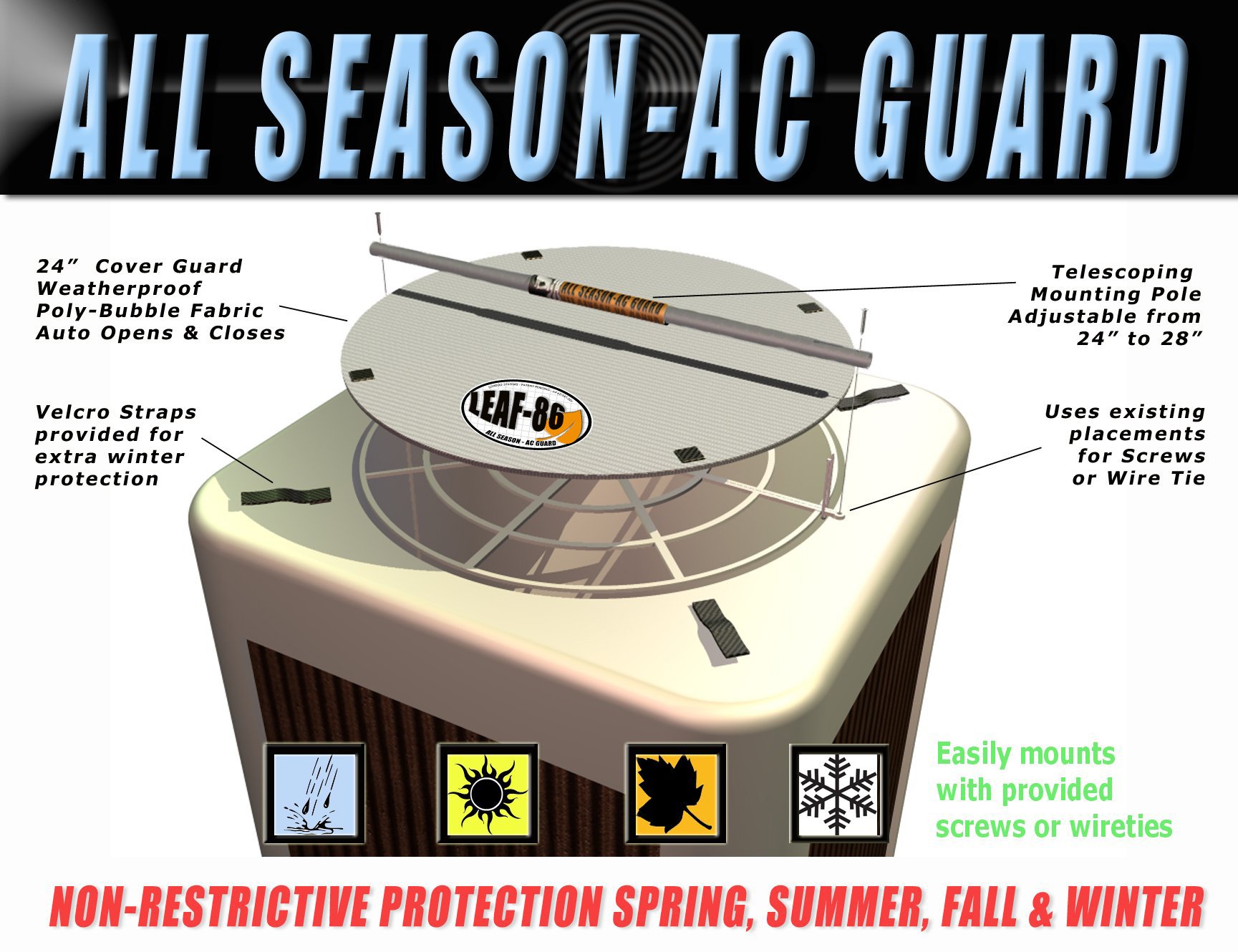 AC Guard All Season LEAF-86 -AIR Conditioner Cover 24" for Outside