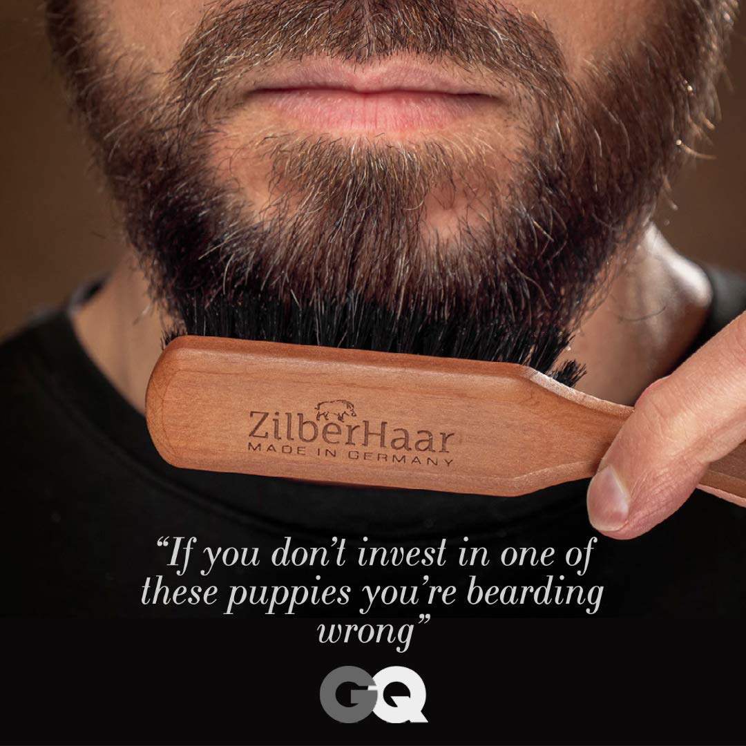 ZilberHaar Beard Brush Regular + Pocket Beard and Mustache Brush with Stiff Boar Bristles