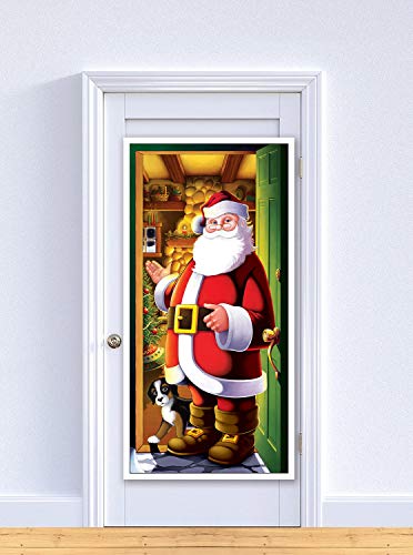 Beistle Santa Claus Door Cover, 5’ x 30” – Plastic for Indoor & Outdoor Use, St Nick Print – Easily Display – Christmas Party Decorations & Holiday Decor