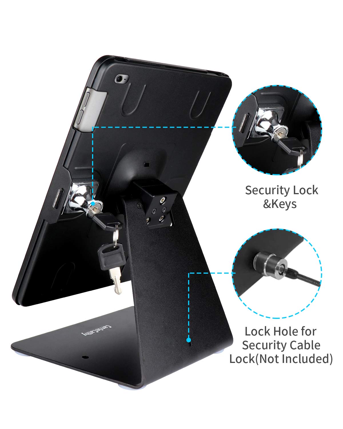 CarrieCathy Desktop Anti-Theft Security Kiosk POS Stand Holder Enclosure with Lock & Key, Compatible with iPad 2,3,4, iPad air, iPad air 2, iPad Pro 9.7", iPad 2017 & 2018, Flip & Rotate Design, Black