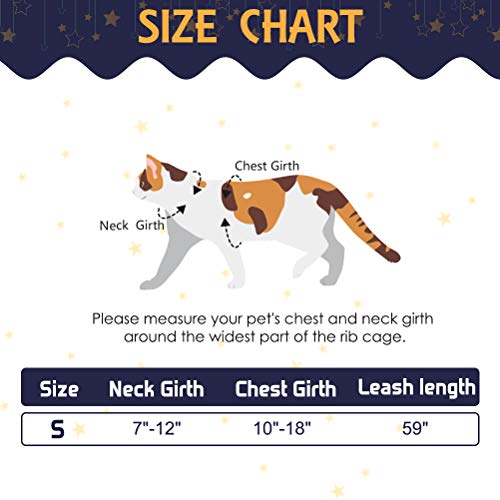 PAWCHIE Cat Harness and Leash Set - Adjustable Soft Escape Proof H-shped Safety Strap with Golden Moon and Star Pattern Glow in The Dark for Pet Cats Outdoor Walking
