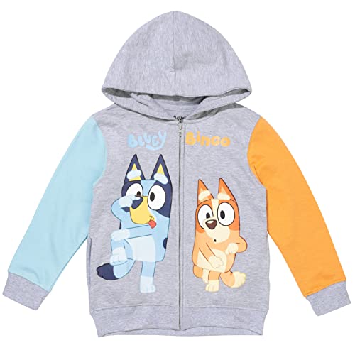 Bluey & Bingo Toddler Boys Fleece Zip-Up Raglan Hoodie Grey 4T