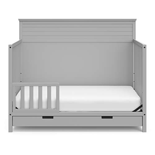 STORKCRAFT Homestead 5-in-1 Convertible Crib with Drawer (Pebble Gray) β GREENGUARD Gold Certified, Crib with Drawer Combo, Includes Nursery Storage Drawer, Converts to Toddler Bed and Full-Size Bed