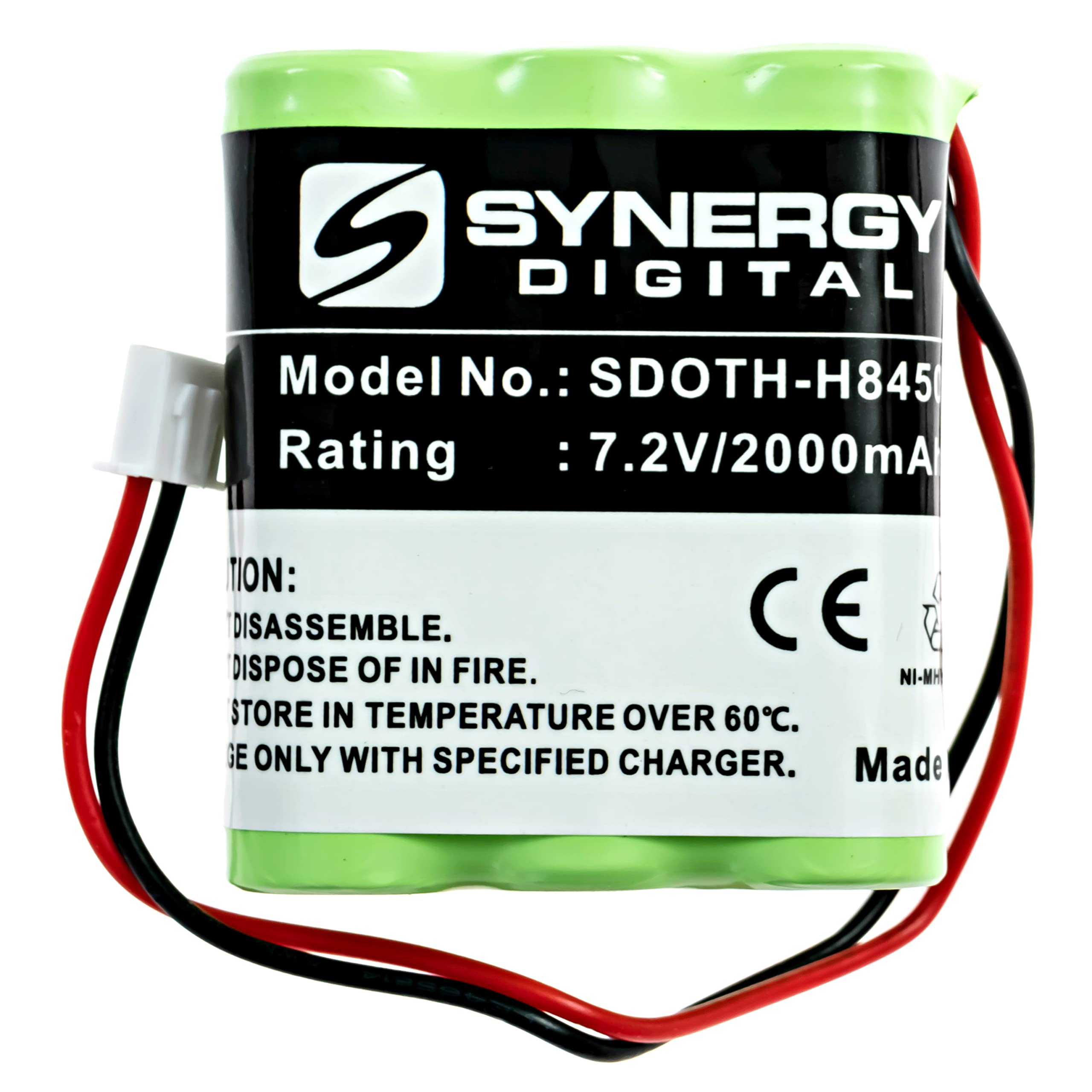 Synergy Digital Alarm System Battery, Compatible with Linear Corp 10-000013-001 Alarm System, (Ni-MH, 7.2V, 2000mAh), Replacement for 2GIG 228844, 6MR2000AAY4Z, BATT1, BATT2X Battery