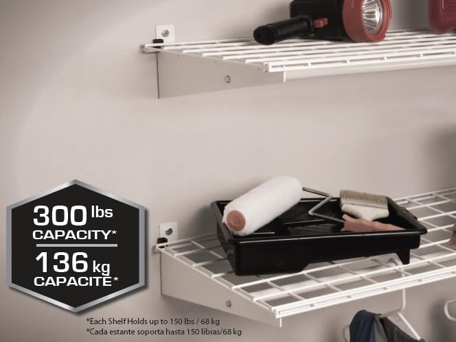 Hyloft 777 36-Inch X 18-Inch Adjustable Steel Wall Shelf, Storage Rack for Garage with Hanging Rod, White, 2-Pack