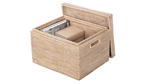 Kouboo La Jolla Rattan Box Basket, White-wash