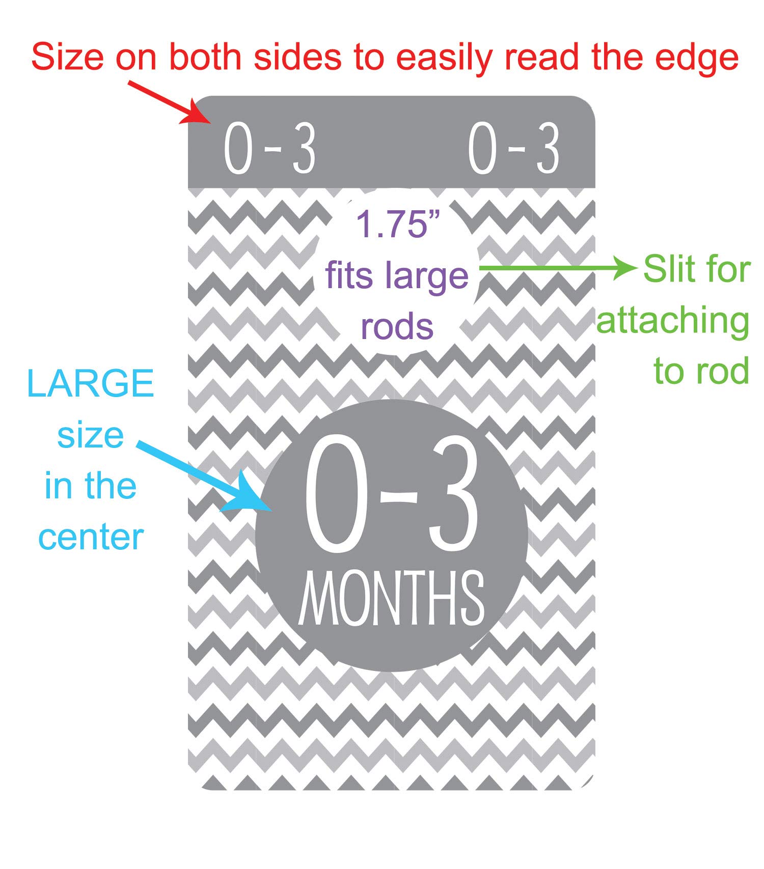 8 Large Baby Nursery Clothing Size Closet Rod Dividers Gender Neutral Gray Chevron