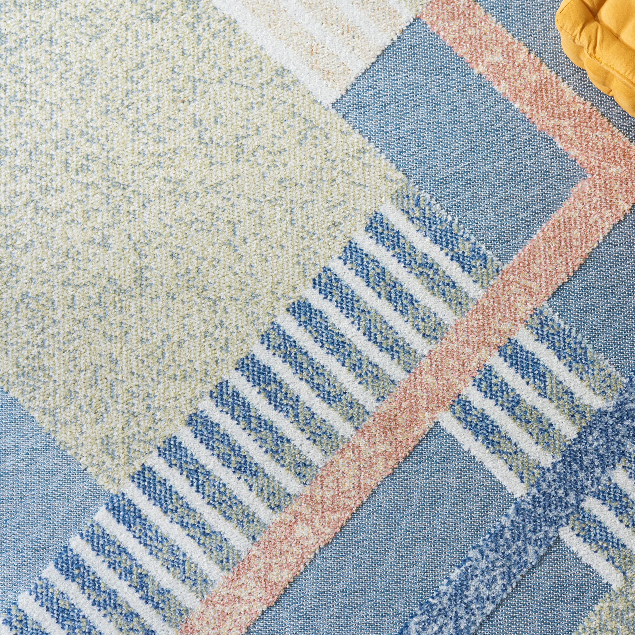 SAFAVIEH Sarasota Collection Accent Rug - 4'5" x 6'5", Blue & Light Green, Mid-Century Modern Design, Non-Shedding & Easy Care, Indoor/Outdoor & Washable-Ideal for Patio, Backyard, Mudroom (SAR102J)