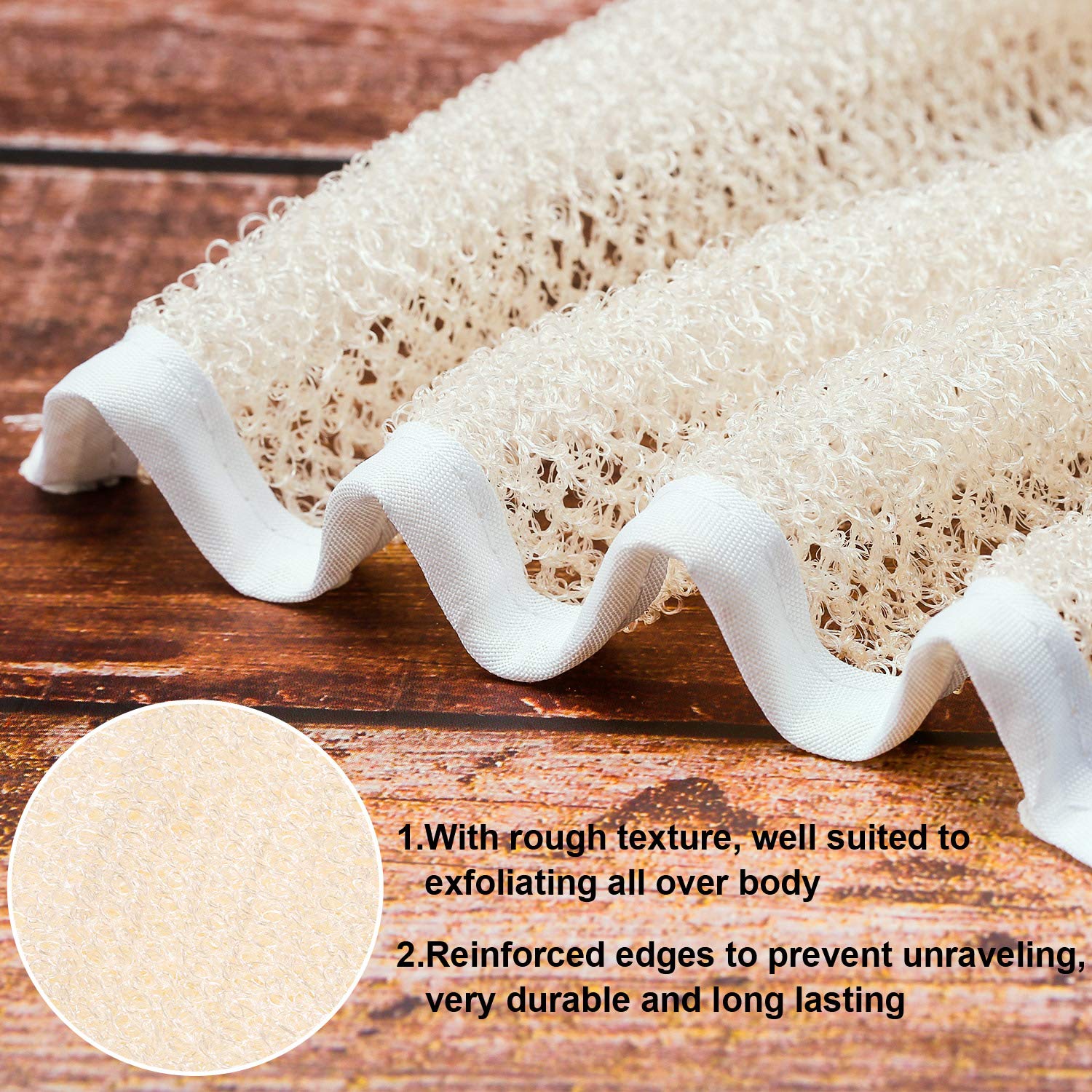 Tatuo 5 Pcs Exfoliating Face and Body Wash Cloths Towel Weave Bath Exfoliating Scrub Massage Bath Cloth for Women and Men, 10.63 x 9.05 Inch(Beige Edge)