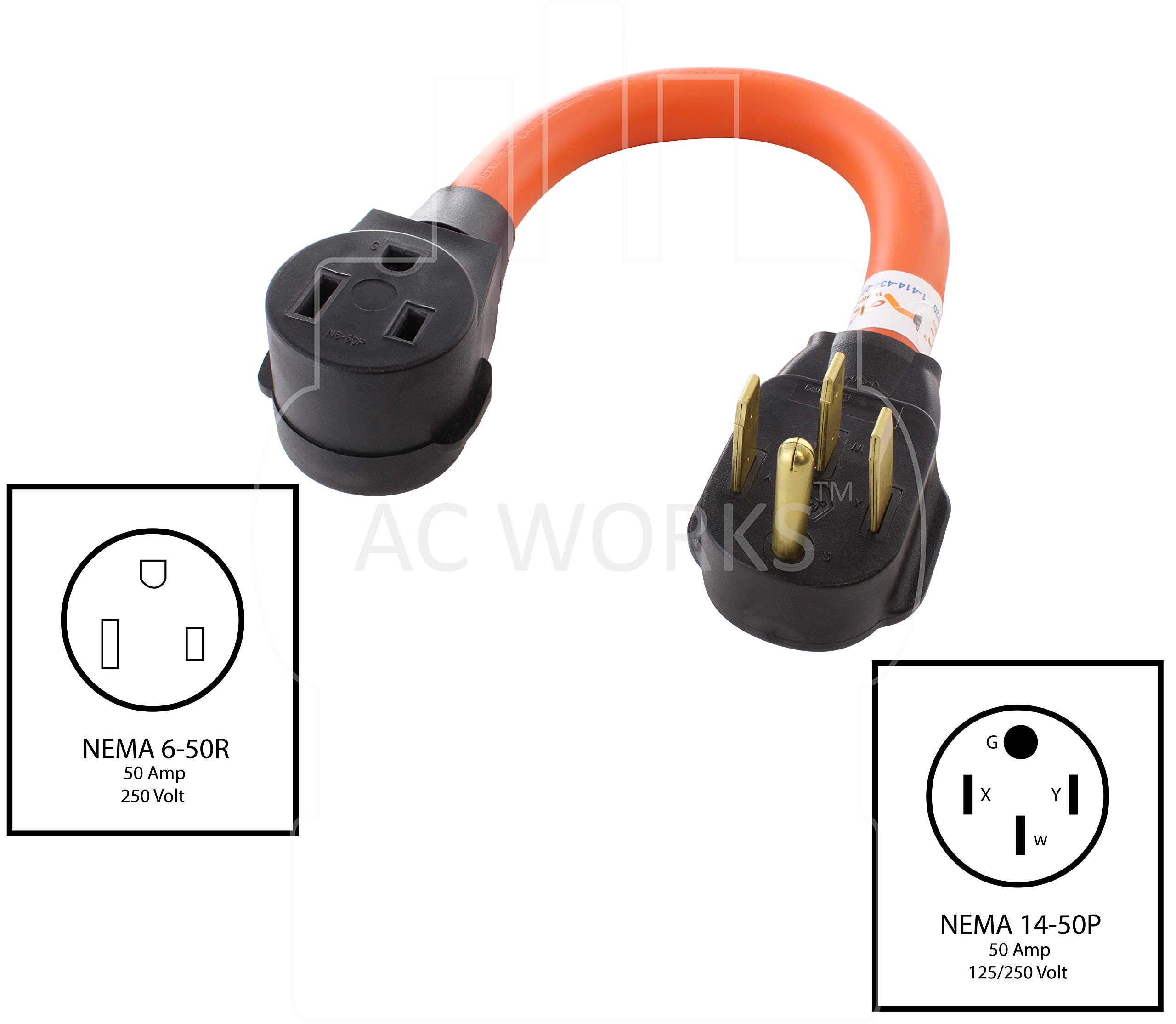 AC WORKS 6-50 Welder Adapter (14-50 50A 4-Prong Straight Blade to 6-50)