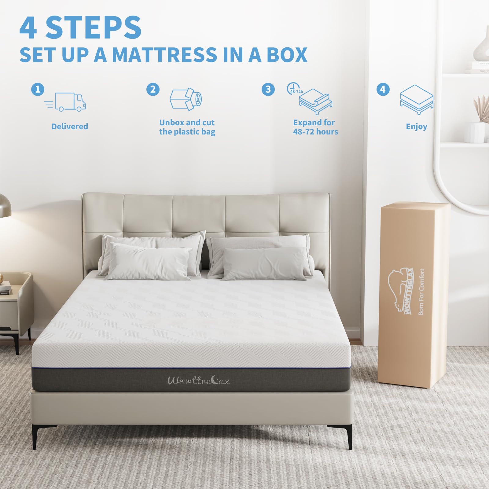 wowttrelax Twin Size Memory Foam Mattress 10 inch, 39''x75'', 2 Layer for More Supportive and Pressure Relief, Medium Firm, Soft Removable Cover Mattress Grey White