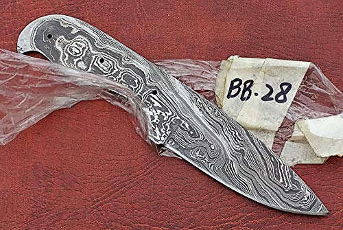 8 inches Long Drop Point Blank Blade Skinning Knife, Hand Forged Damascus Steel 4" Scale Space with 3 Pin Hole Space, 3.75 inches Cutting Edge